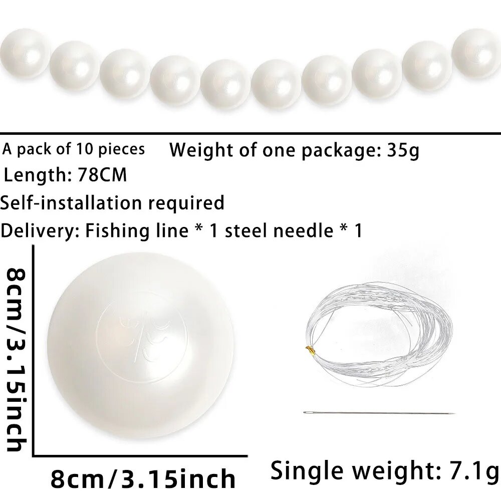 Жемчужные бусины 8cm, 10 шт. + леска + игла