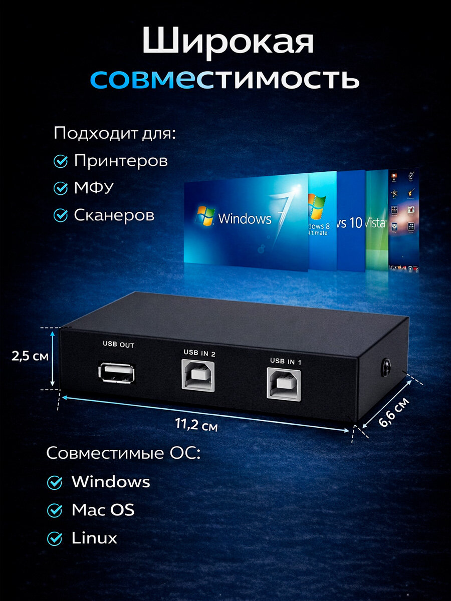 USB-разветвитель для принтера 2in1 — фото 1