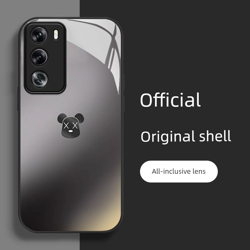 Чехол для OPPO Reno6 Pro+ из металлического лака с узором медвежонка, черный цвет, в комплекте защитная пленка