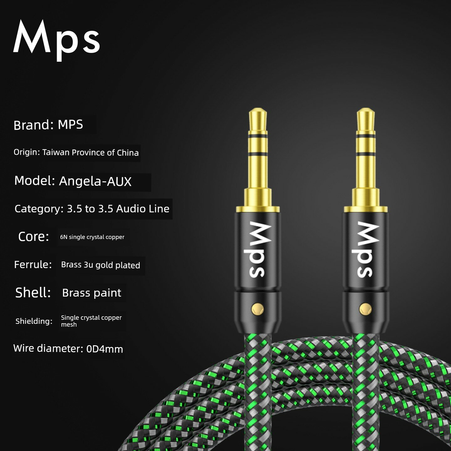 Аудиокабель Mps HiFi из монокристаллической меди 3,5 мм для компьютера, мобильного телефона, планшета, наушников,