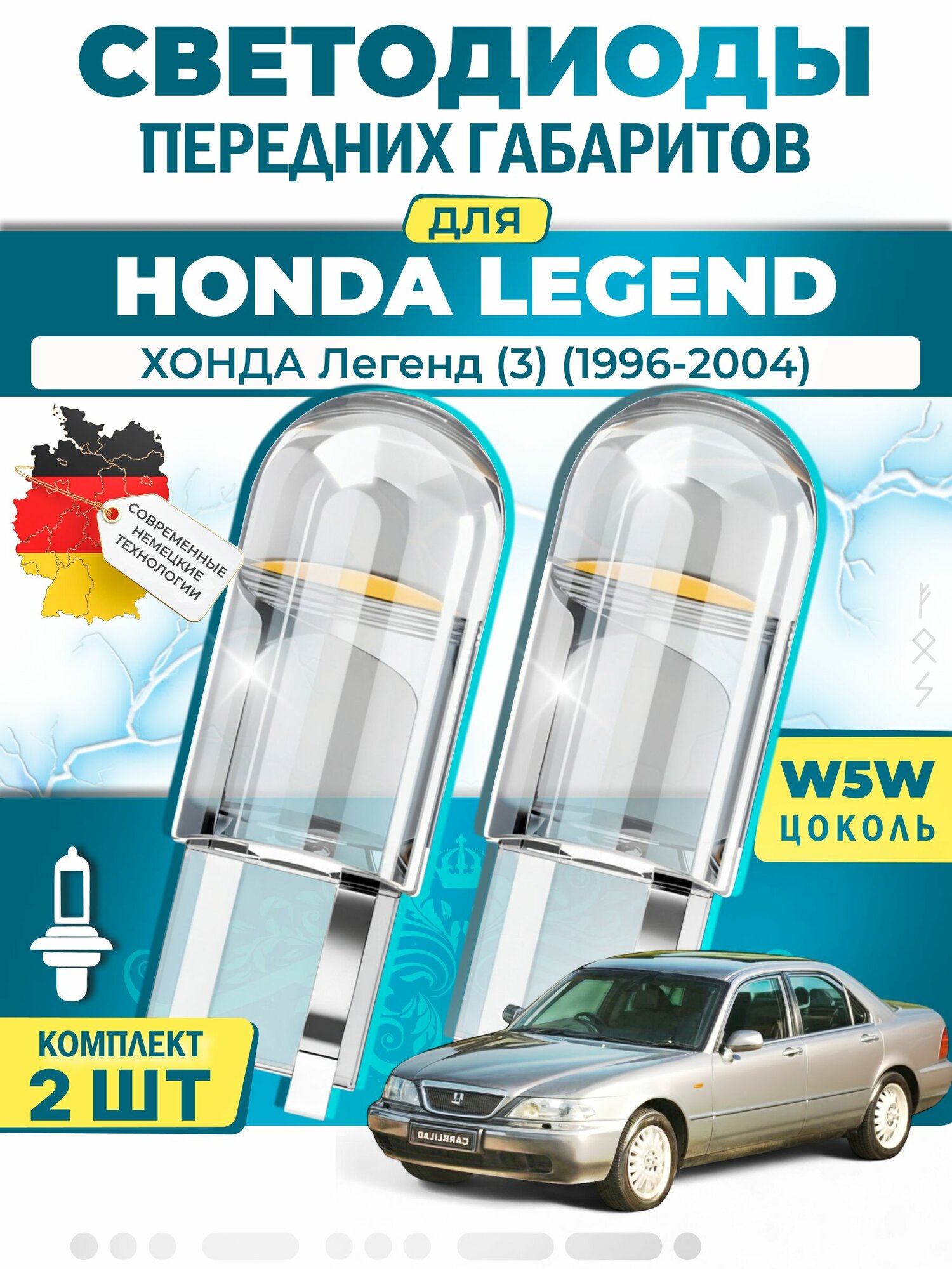 Лампы светодиодные габаритные для HONDA LEGEND III / хонда Легенд (3) (1996-2004), W5W ( LED - белый свет 5000k ) (комплект 2шт)