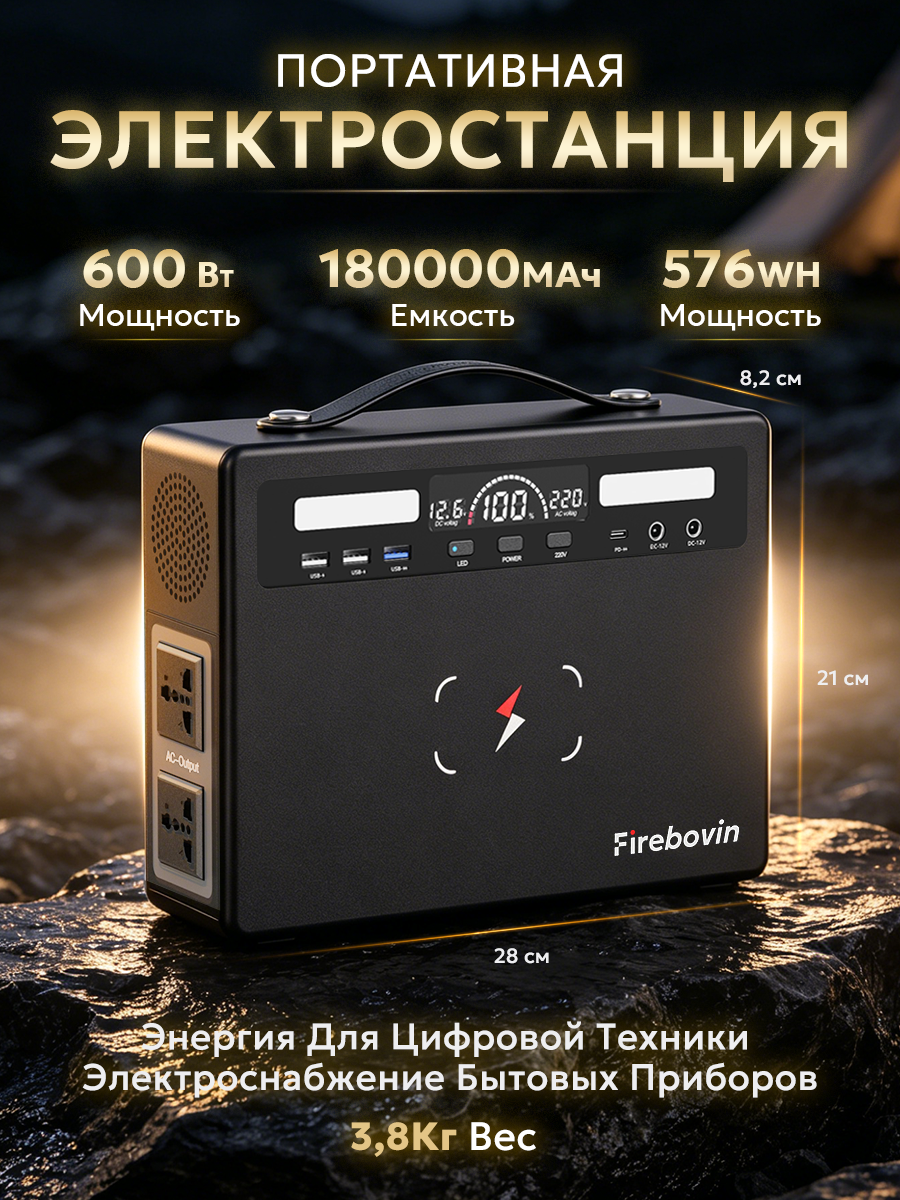 Портативная электростанция 220 в, черная/ 359, 64 Втч/97 200 мАч