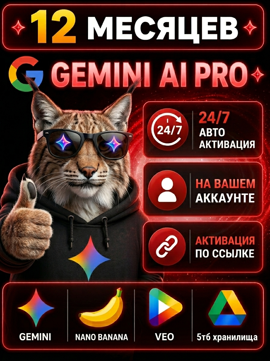 Подписка Gemini AI Pro на 12 месяцев - Gemini + VEO 3, готовый аккаунт, гарантия