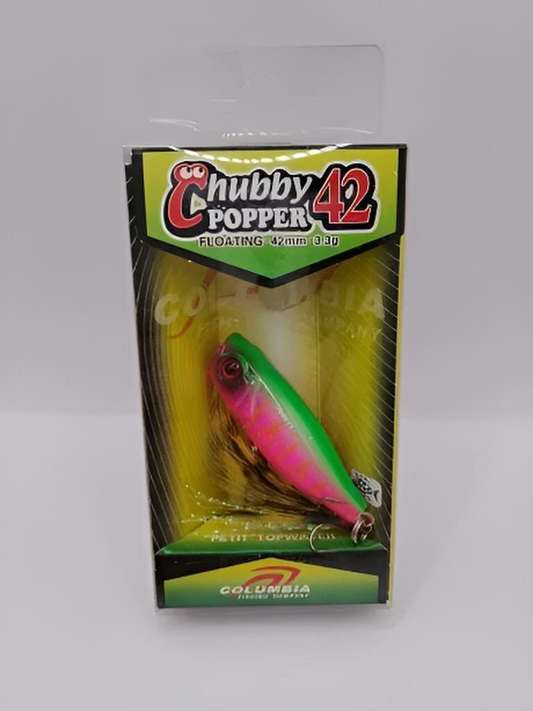 Воблер поппер Columbia CHUBBY POPPER 42мм 3.3г: на окуня, жереха, голавля, щуку (поверхностная ловля)