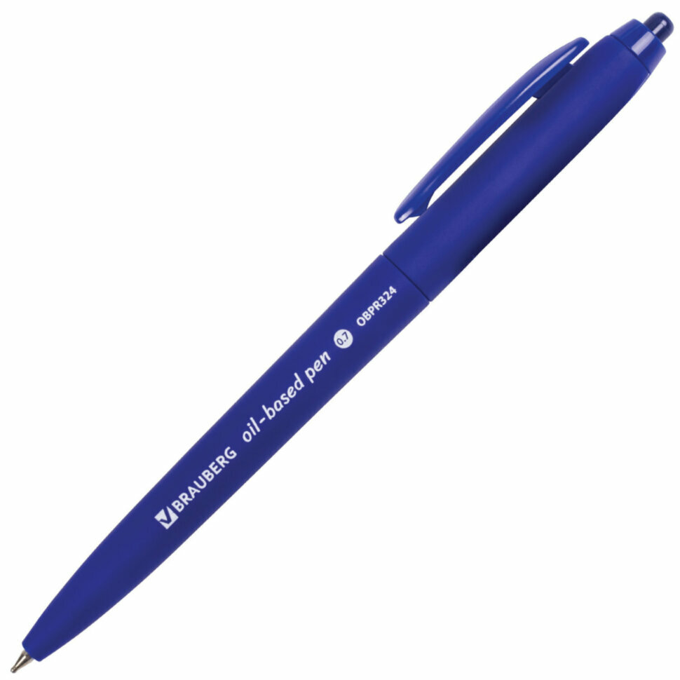 Ручка шариковая масляная автоматическая BRAUBERG "Sky Blue", синяя, soft-touch, узел 0,7 мм, линия письма 0,35 мм, 142946, 24 штук, 142946