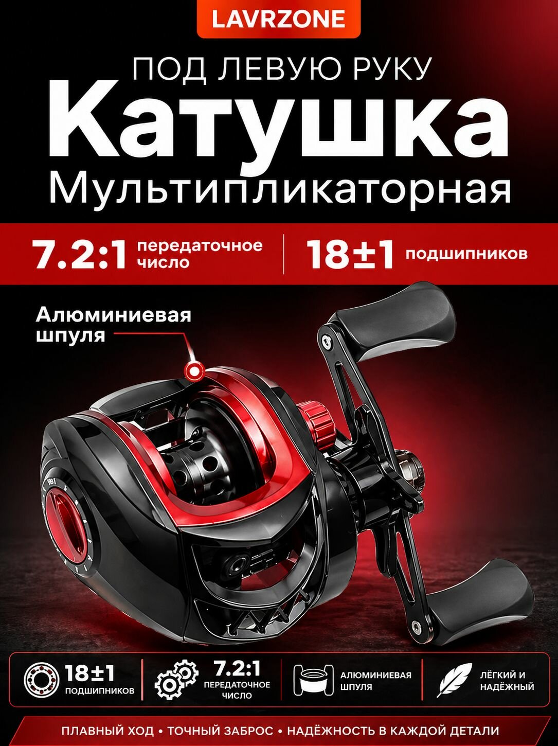 Катушка для рыбалки мультипликаторная, для рыбалки под левую руку, 18+1 подшипник, катушка для спиннинга