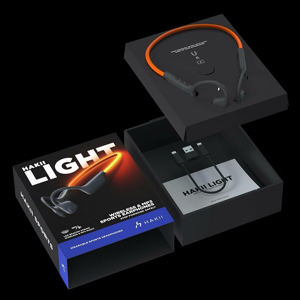 Спортивные наушники с mp3 плеером и светодиодным маячком Hakii LIGHT Black