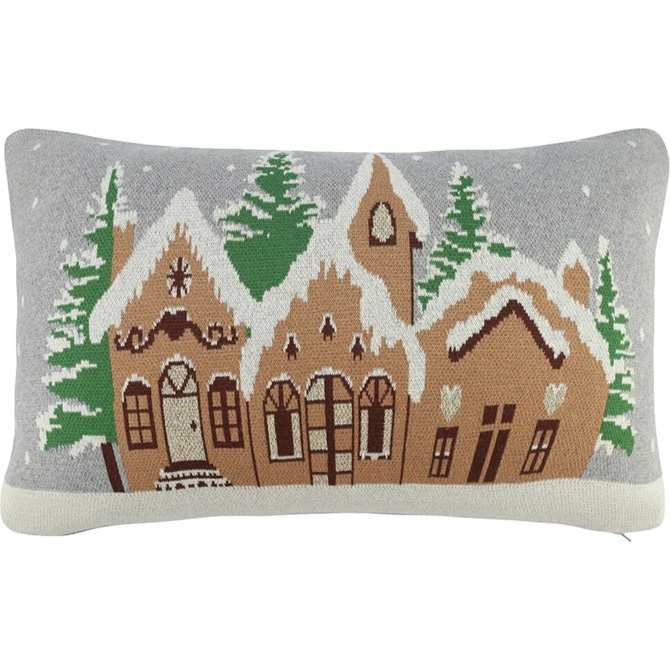Подушка вязаная с новогодним рисунком Christmas Village,40x60см, TK25-CU0017, 2387667