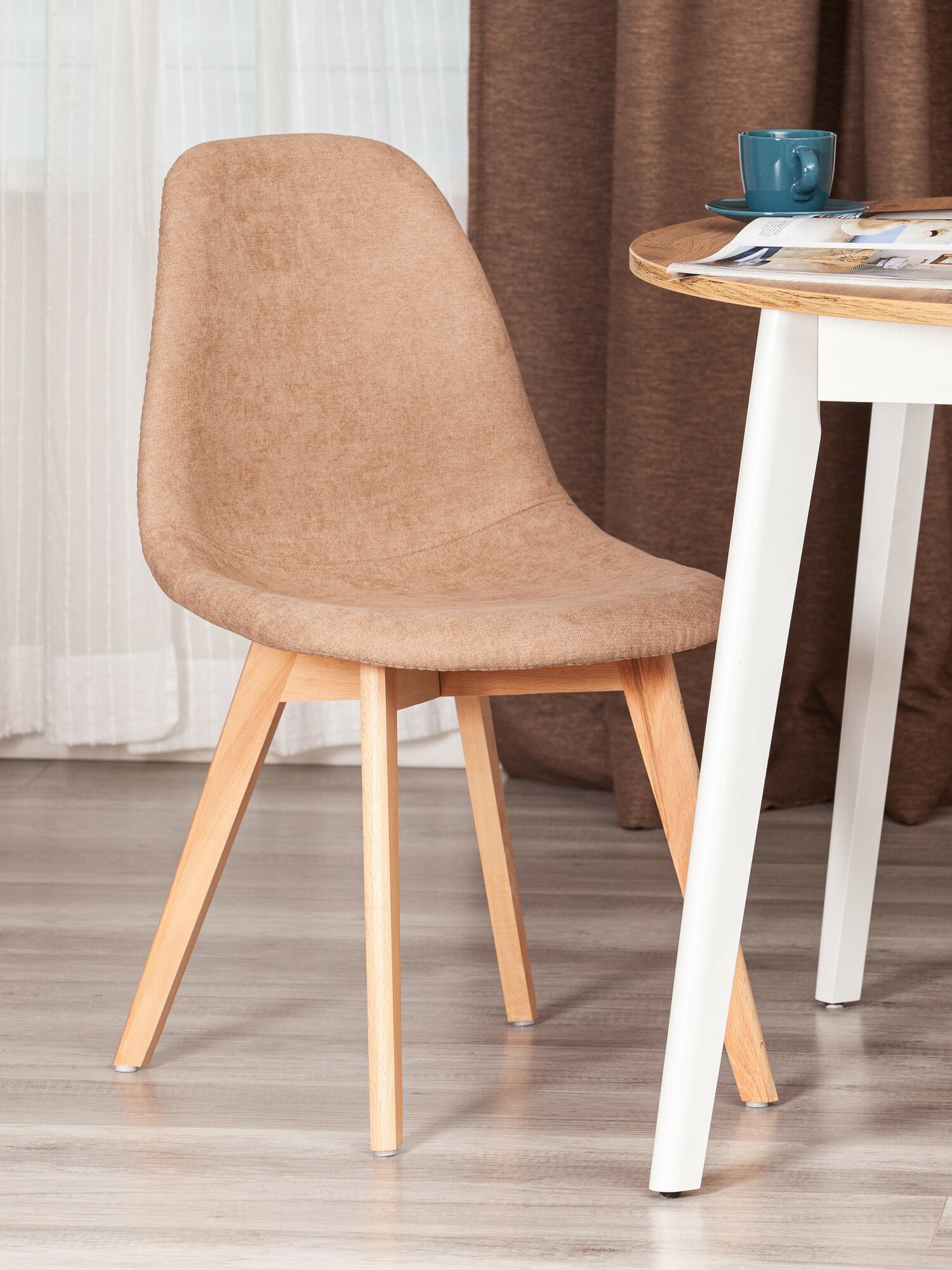 Стул для кухни TetChair, 1 шт, мягкое сиденье, ножки из дерева, цвет бежевый