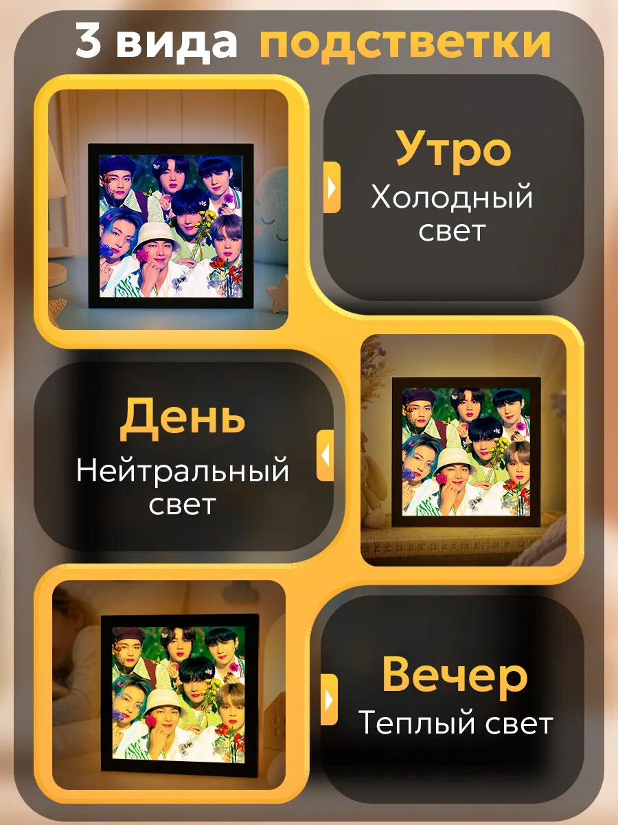 Ночник настольный BTS, 20х20 см, 3 режима свечения, USB, необычный дизайн — фото 1