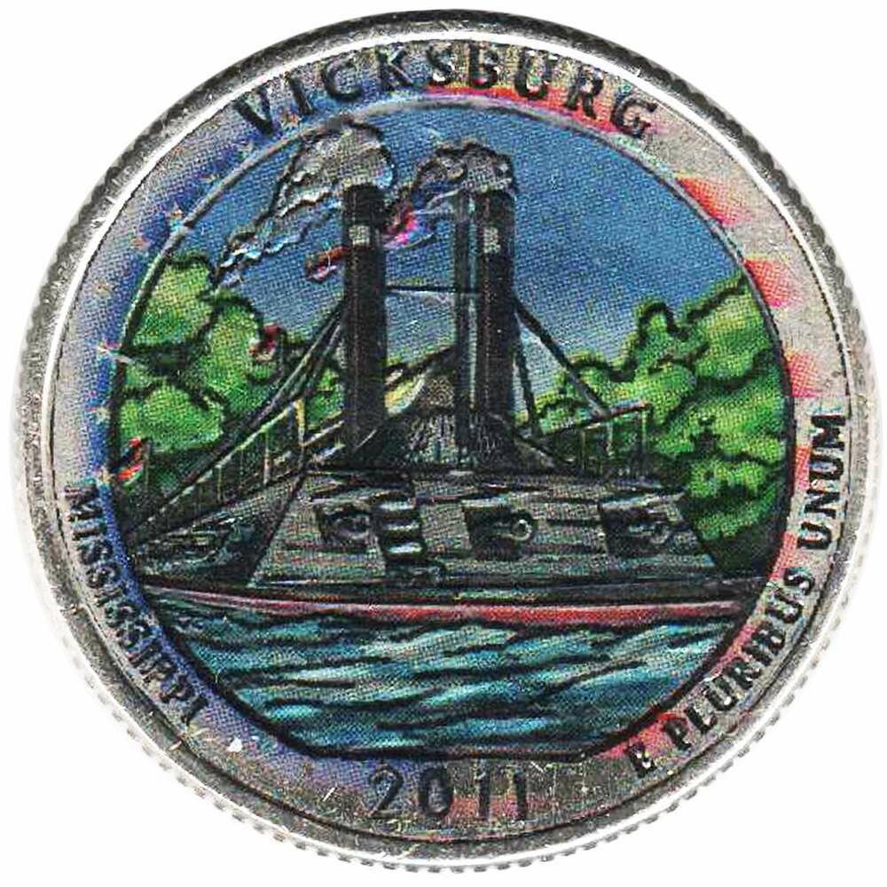 009p Монета США 2011 год 25 центов Виксберг Вариант №2 Медь-Никель COLOR. Цветная
