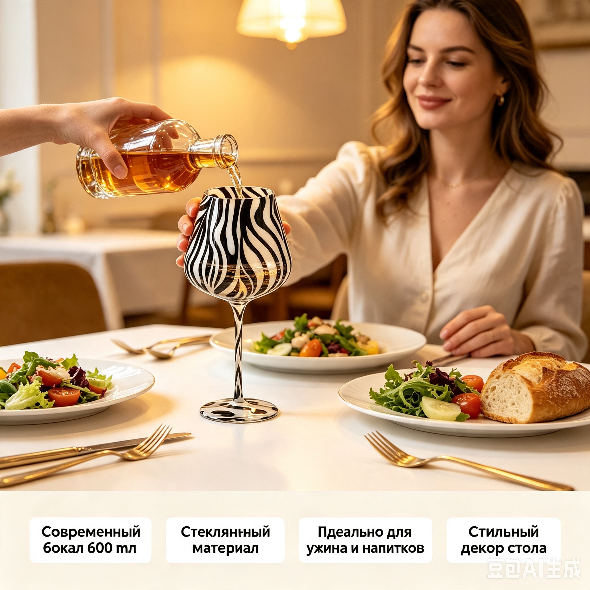 Креативный современный бокал для вина, 600 мл, с рисунком зебры， Стеклянный материал