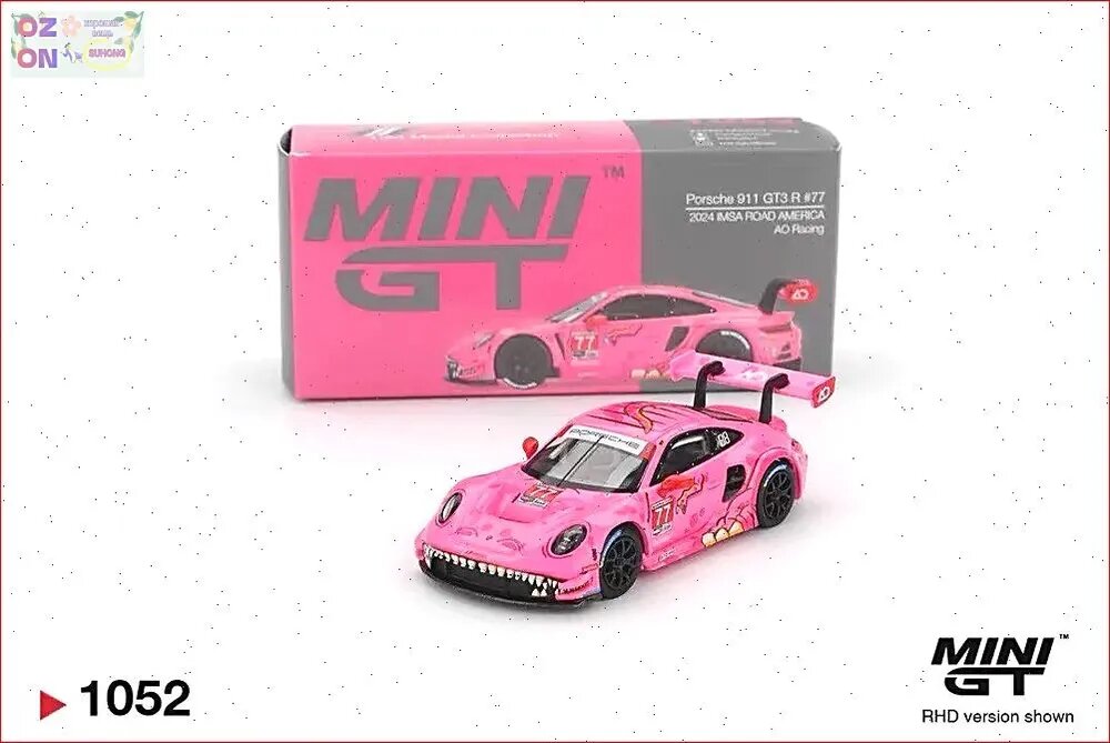 Машинка MODEL 1:64 #1052 Porsche 911 GT3 R Pink Dinosaur Die-cast Alloy Model Collection Toy Children Gifts