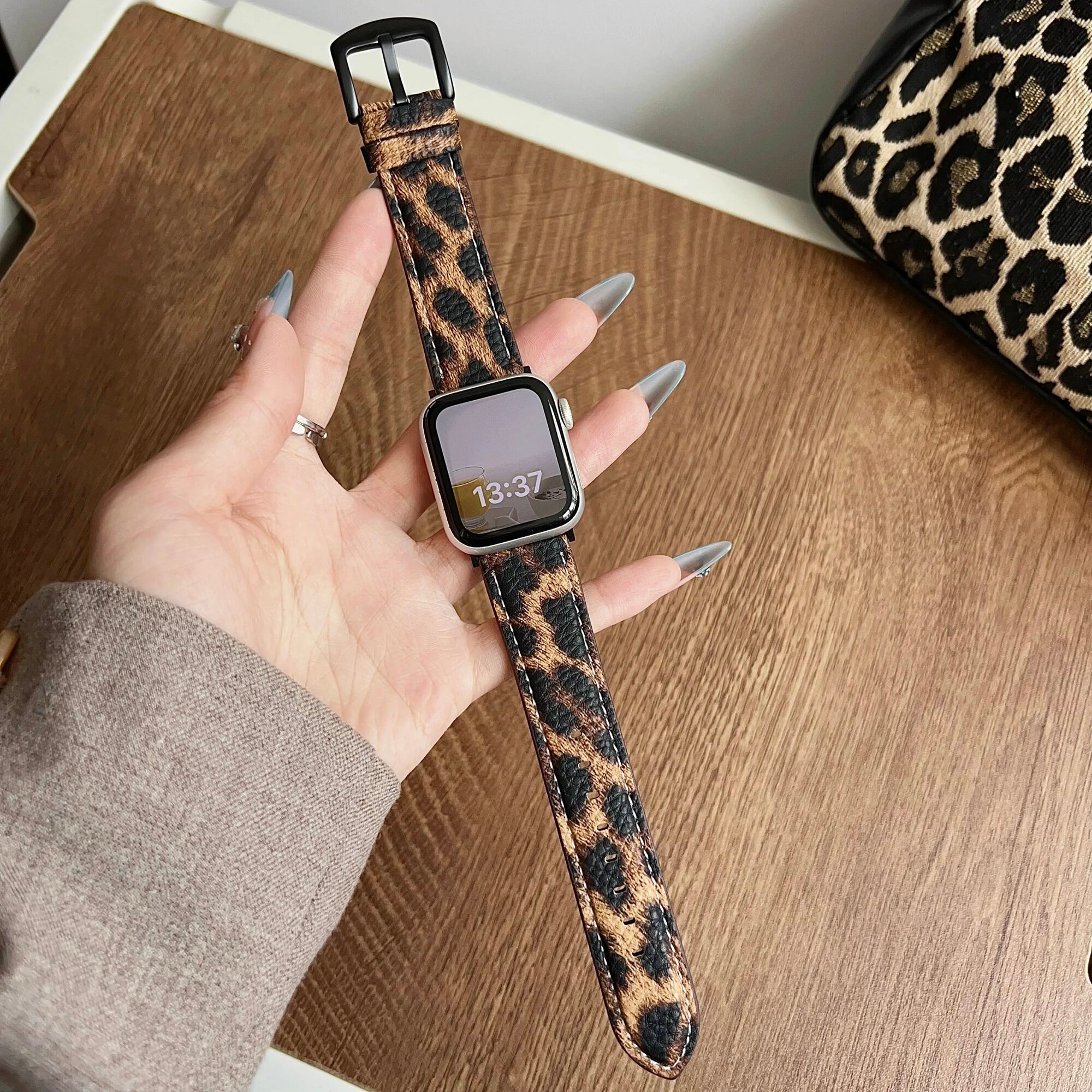 Ремешок из искусственной кожи с леопардовым принтом для iWatch Ultra 11 10 9 8 7 6 5 4 3 2 1 SE, Силиконовый ремешок для Apple Watch 42 мм, 44 мм, 45 мм, 46 мм, 49 мм для смарт-часов для умных часов