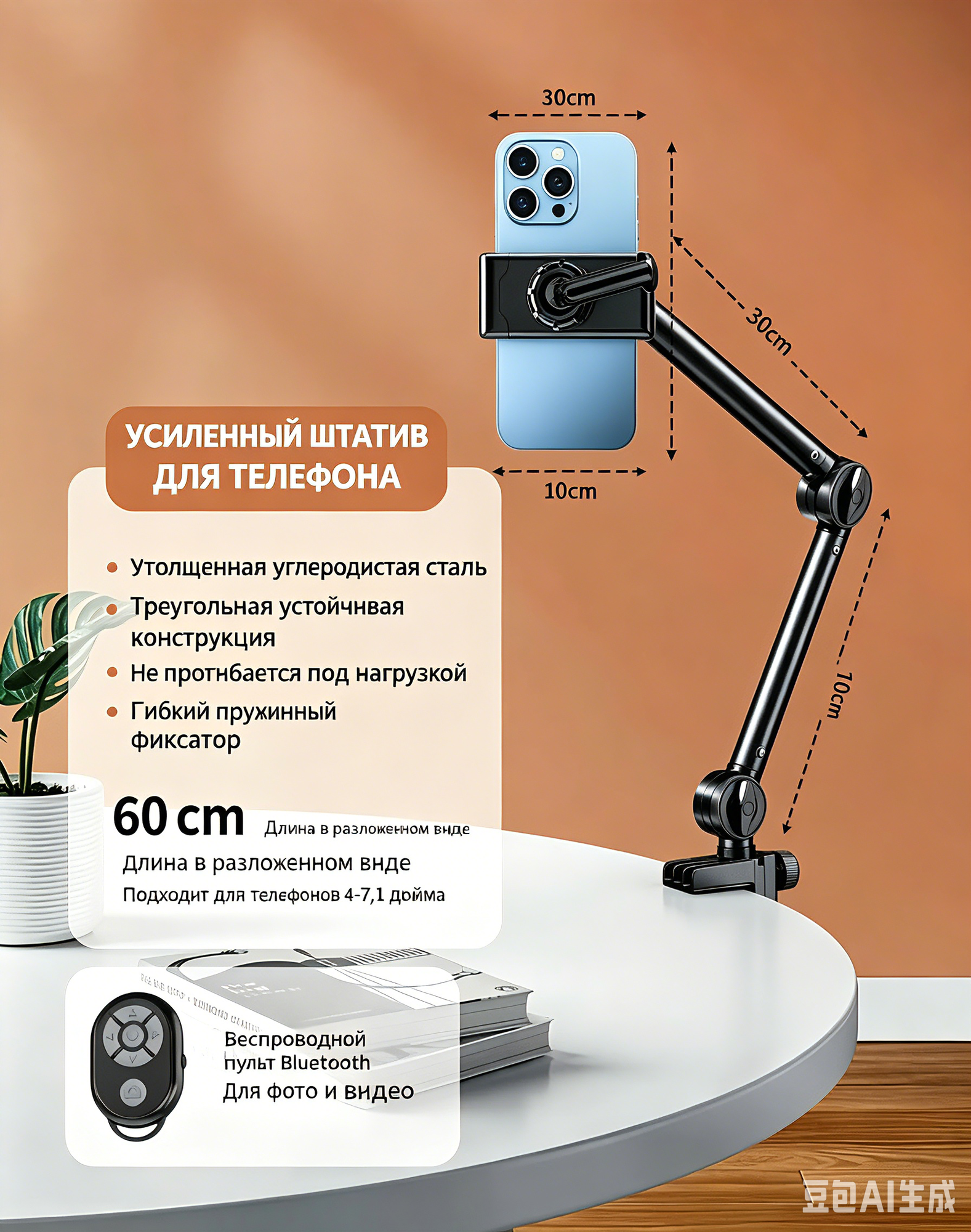 Штатив-держатель, для планшета/телефона/электронной книги, универсальный размером 4–7,1 дюйма