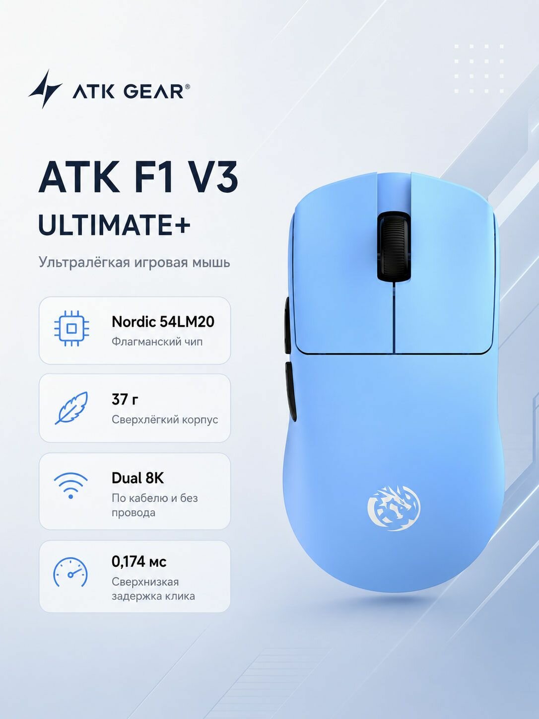 ATK Blazing Sky F1 V3 Ultimate+ игровая мышь беспроводная 8K Hz PAW3955 50000 DPI 37 г