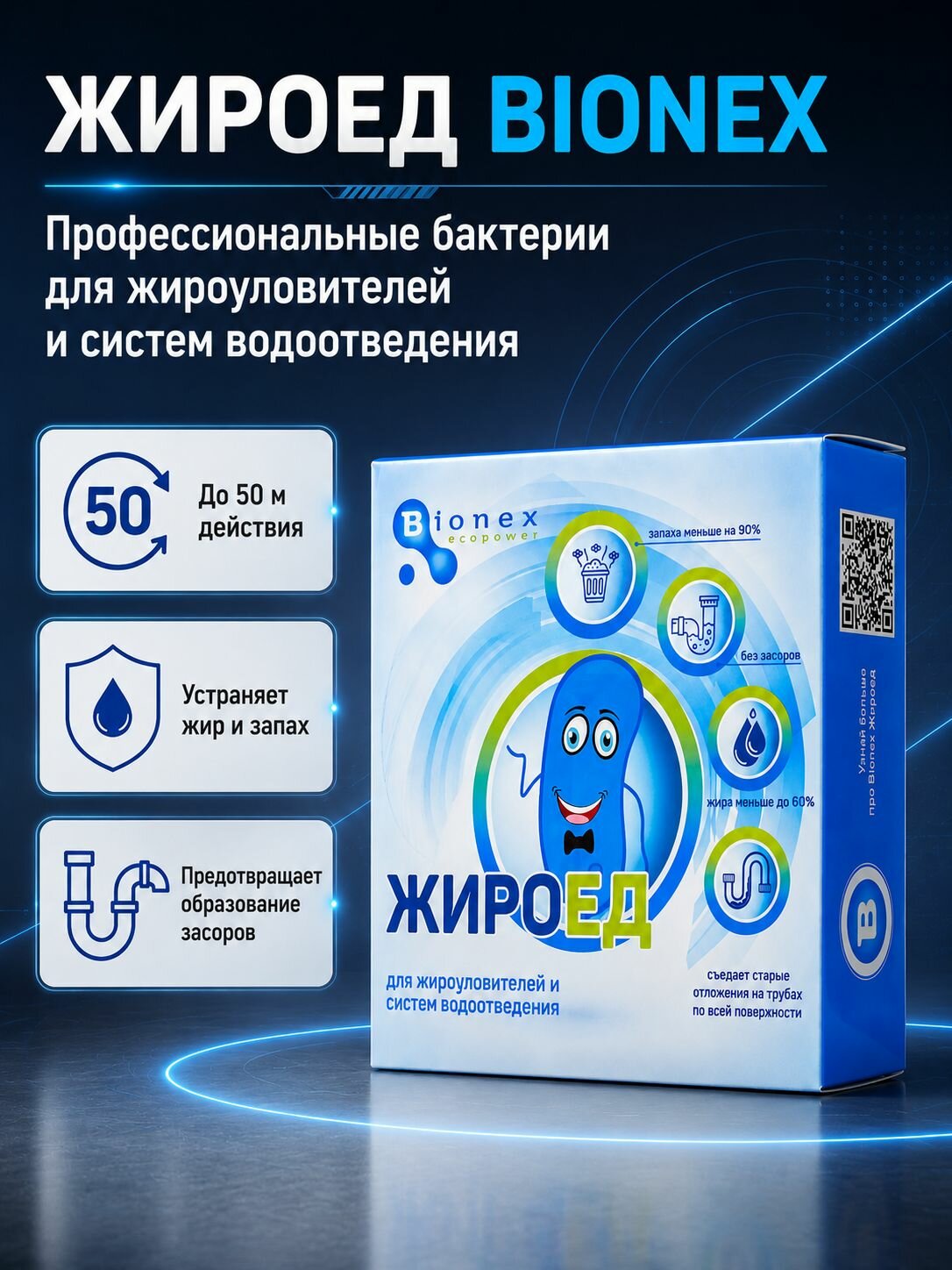 Жироед средство для жироуловителя от засоров, прочистка труб, Bionex 1таблетка