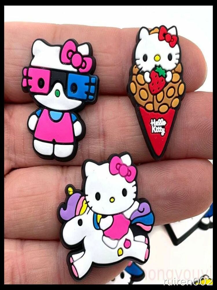 Наклейки Hello Kitty 10 шт для декоративных швейцарских ботинок, разнообразные дизайны, идеальный подарок — фото 1