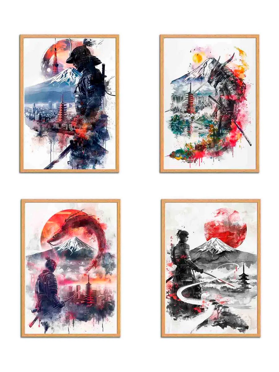 Животное угорь Самурай, 4 Плаката, 30x21см