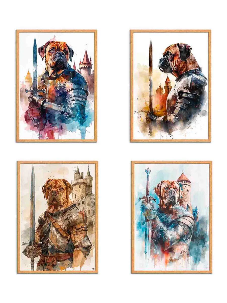 Бордоский дог Рыцарь, 4 Плаката, 30x21см