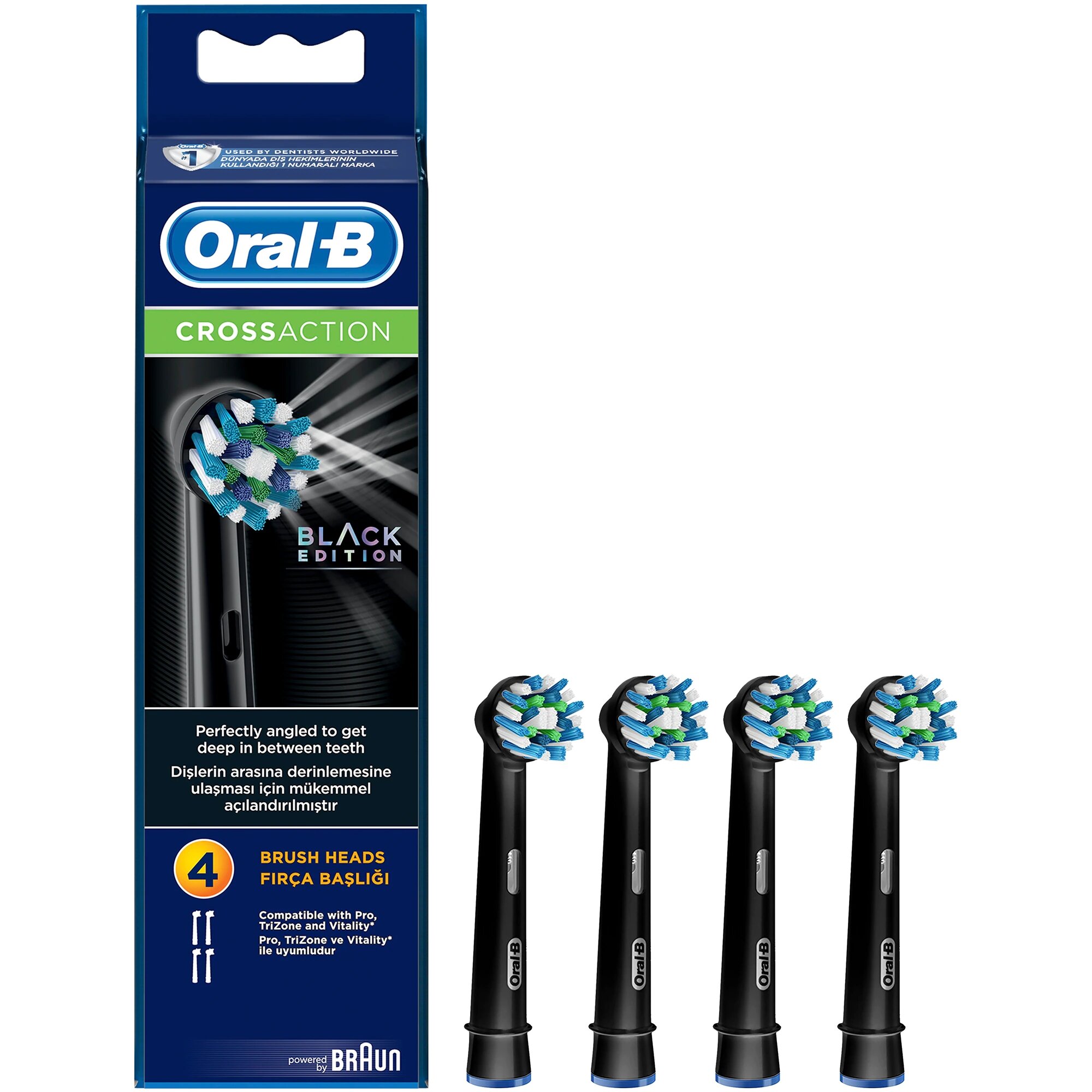 Сменные насадки Oral-B "CROSS ACTION", под идеальным углом, для глубокого проникновения, 4шт