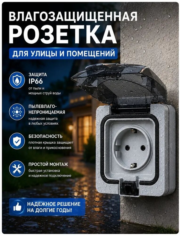 Пылевлагозащищенная розетка с защитной крышкой