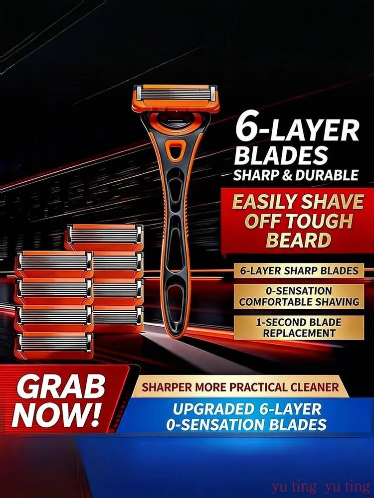 Подходит для мужской бритвы Fusion5 ProGlide, 6 лезвий, 5 комплектов 1 рукоятка + 4 лезвия, углеродное покрытие, с технологией FlexBall, с обрезом