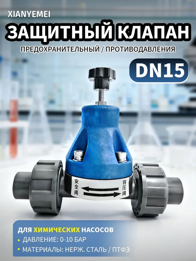Клапан противодавления и предохранительный BS15PVC-ITC, DN15, 0-10 бар ПВХ, для насосов, регулируемый