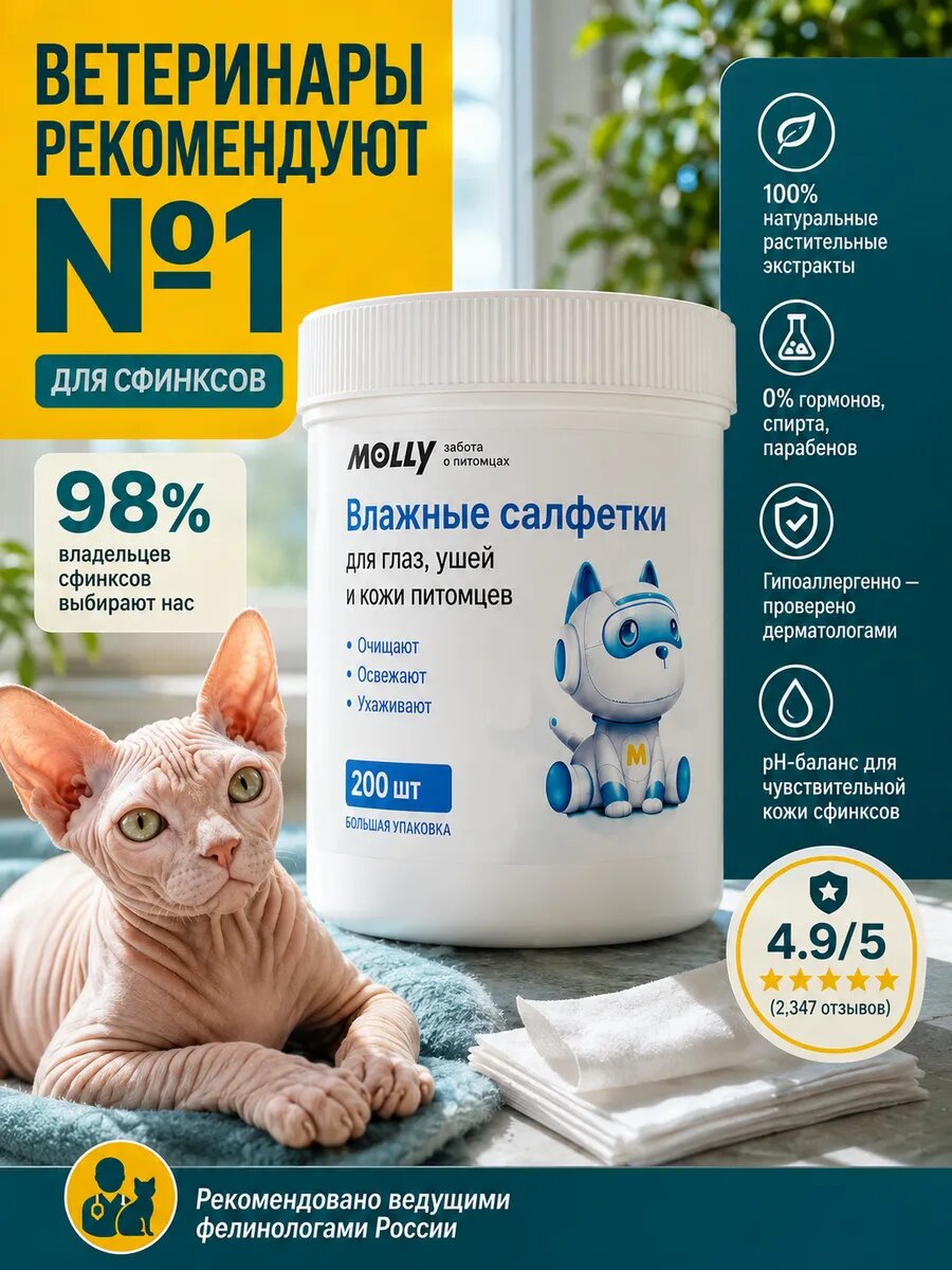 Салфетки для сфинксов влажные