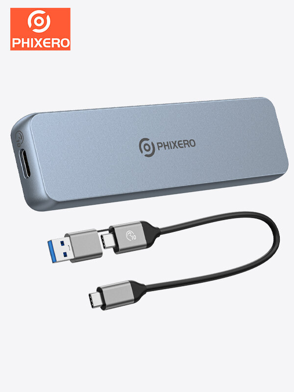 PHIXERO алюминиевый, USB3.2 Gen2 10Gbps, поддержка M.2 NVMe SATA SSD 2230/2242/2260/2280 - установка без инструментов, широкая совместимость с Windows, Linux и Mac. внешний корпус для M.2 SSD безотверточный монтаж