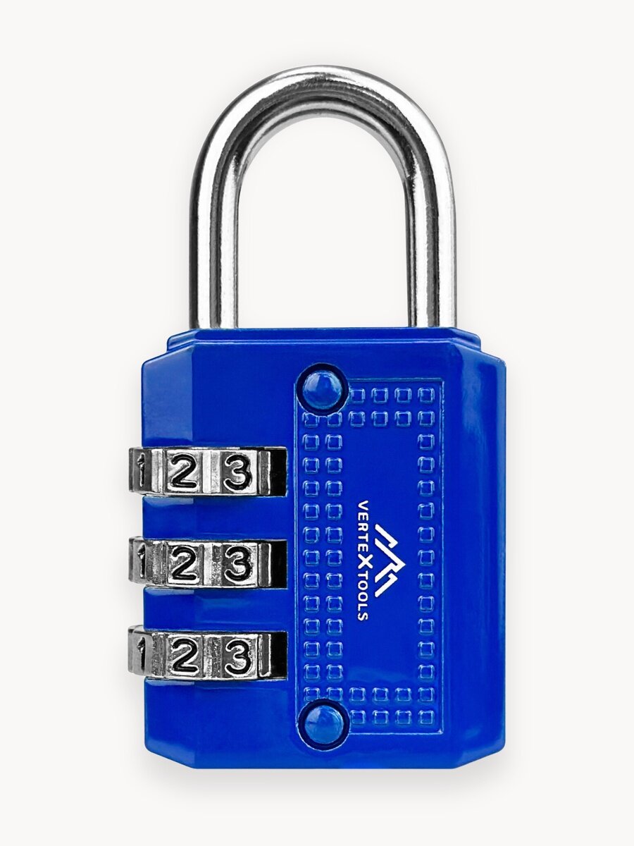 Замок навесной VertexTools, кодовый, цинковый сплав, сталь, дужка 5 мм, синий