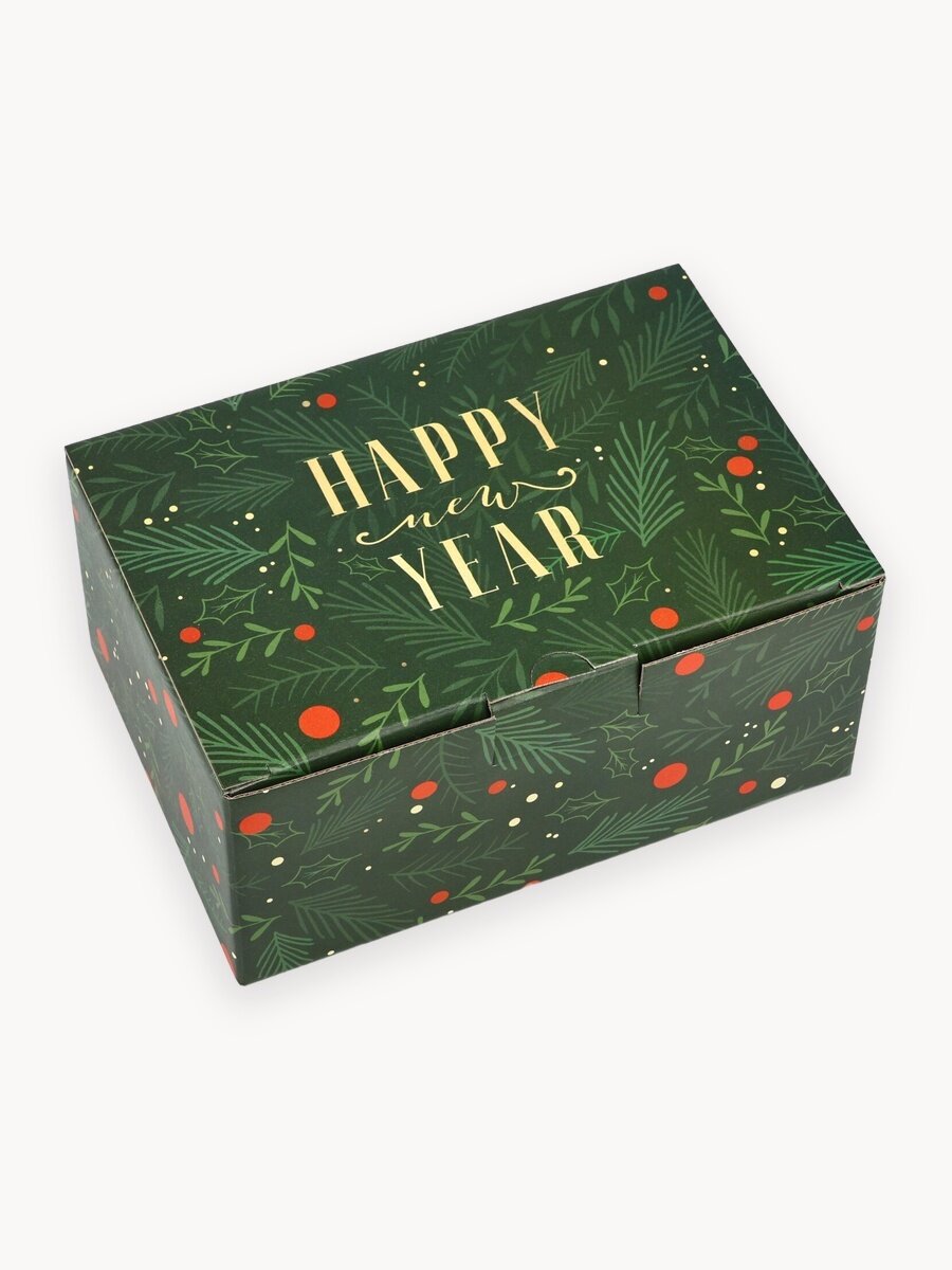 Подарочная коробка "С новым годом", 22 × 15 × 10 см, зеленый, для упаковки подарка на Новый год