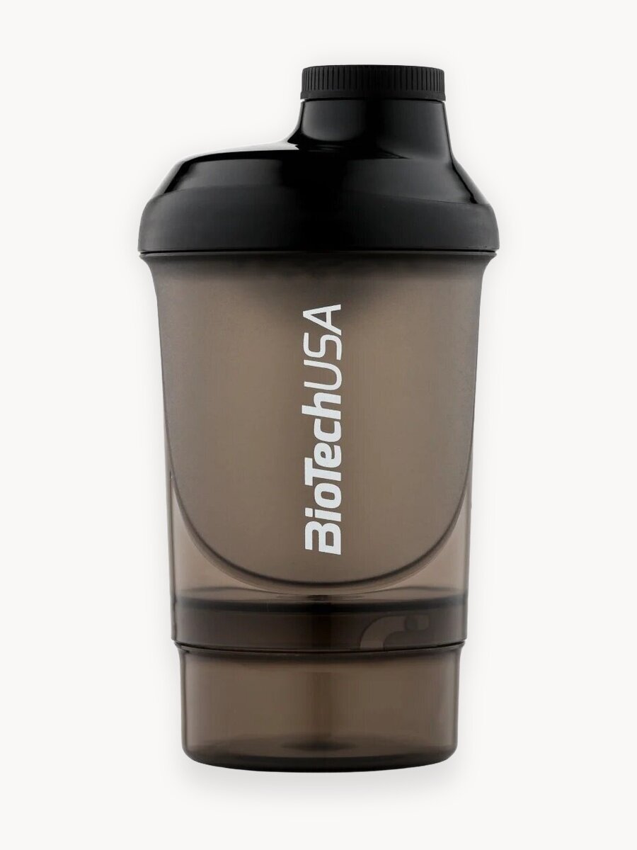 Шейкер с дополнительными отсеками / BioTechUSA WAVE + Nano / 300 мл - чёрный