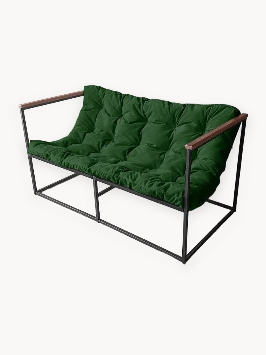 Диван лофт прямой, уличный, в офис, на балкон, на веранду, в гостинную, кухонный, Лофтовик ++ велюр зеленый, 140*70