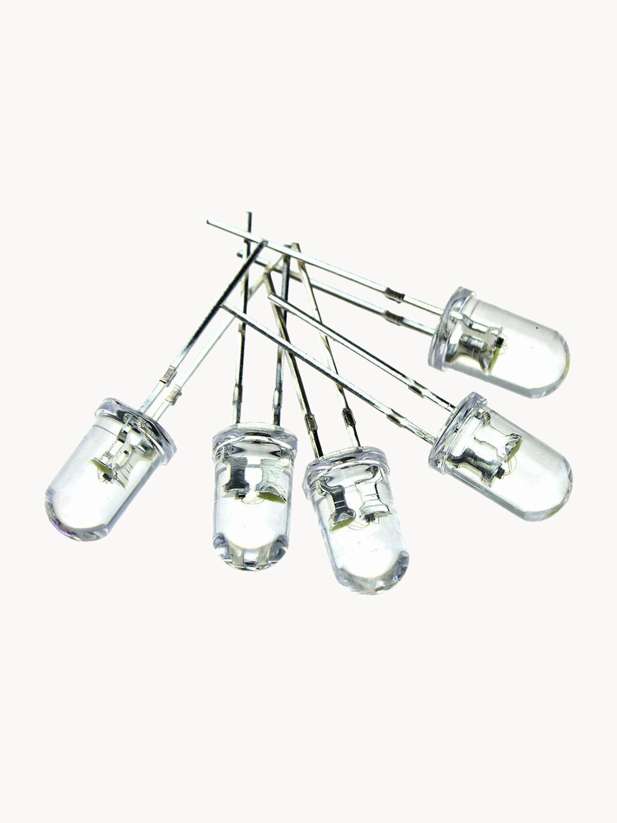 Светодиод 5мм, 3V цвет белый, мигающий, линза прозрачная, упаковка 5 штук