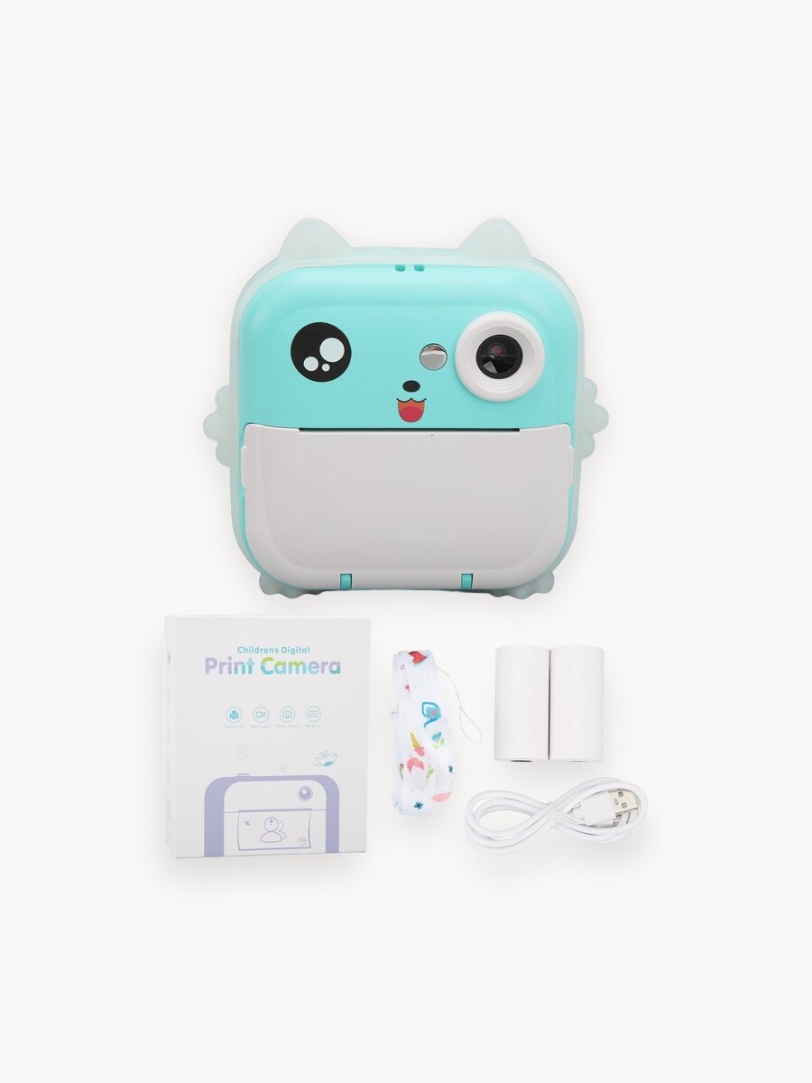 Детский фотоаппарат моментальной печати, встроенные игры, MP3 плеер, печать фото с телефона, бирюзовый