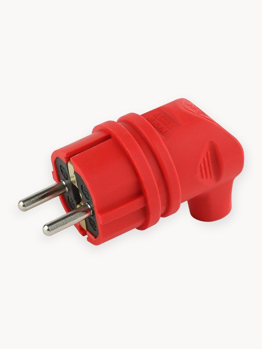 Вилка ЭРА V9-RED-IP44 каучуковая с заземлением 90 градусов 16A IP44 красная