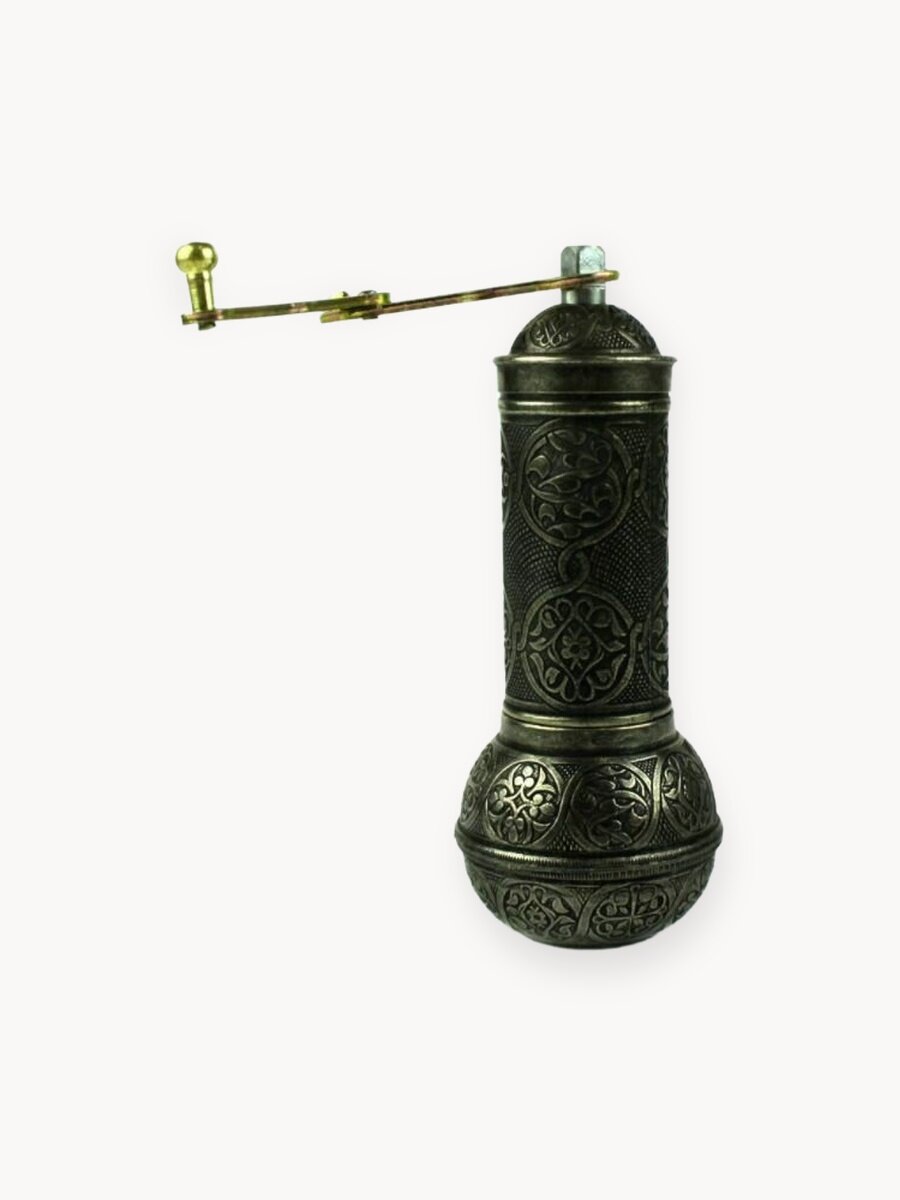 Кофемолка ручная турецкая сферическая, состаренное серебро