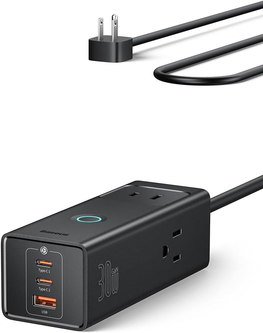 Сетевой фильтр Baseus Power Strip Surge Protector 1200J - удлинитель с зарядным устройством C PD30W, 3 розетками переменного тока и 3 USB-портами для быстрой зарядки, зарядная станция офиса, о