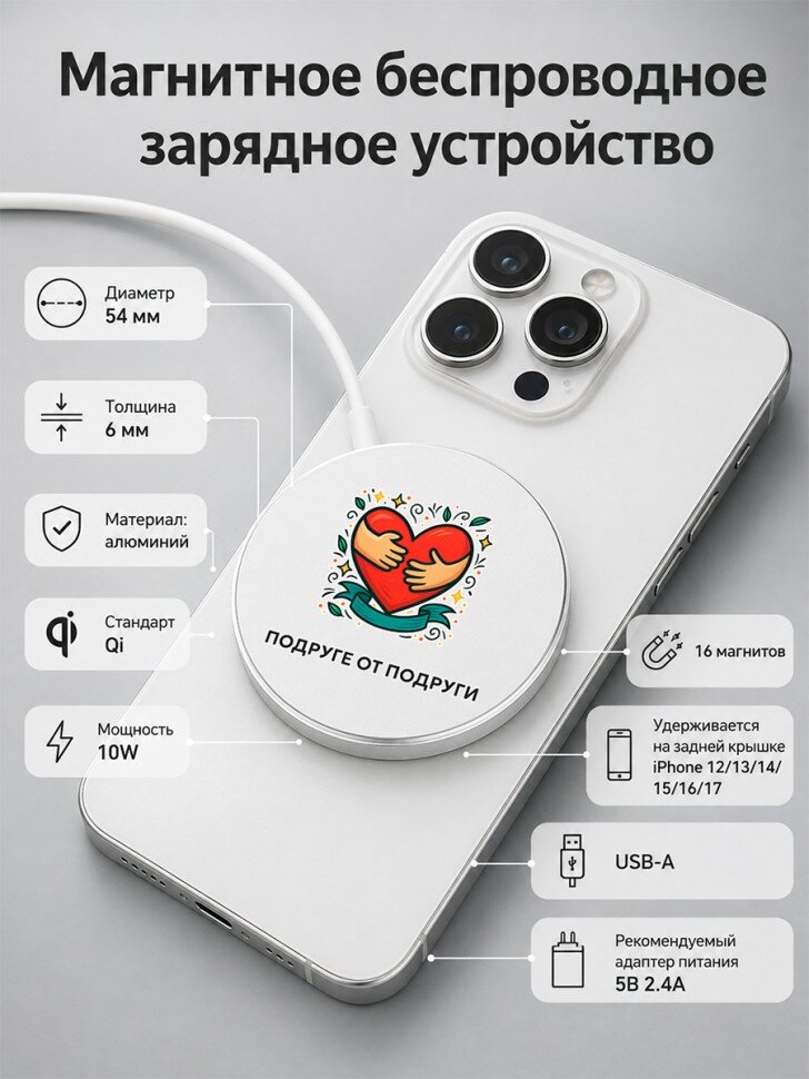 Магнитное беспроводное зарядное устройство "подруге от подруги"