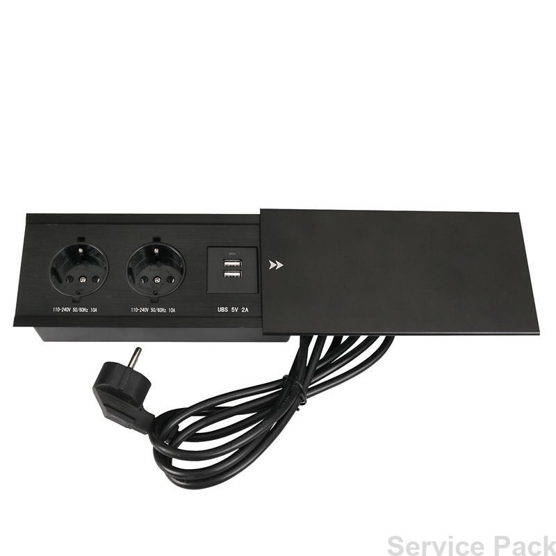 Розетка встраиваемая в столешницу, врезной блок розеток на 2 места EURO, 1 USB, 1 Type-c (быстрая зарядка)