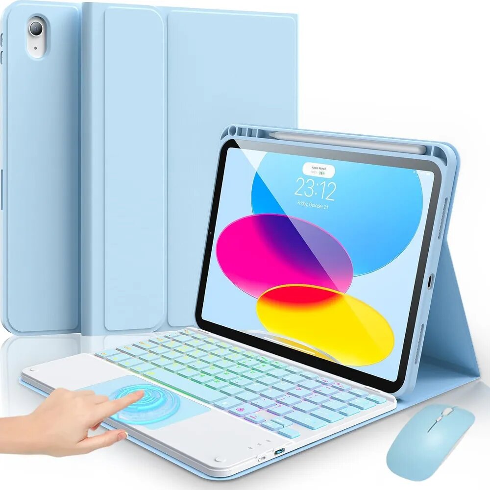 Чехол-клавиатура SZAMBIT с подсветкой и тачпадом для iPad 11-го поколения (A16, 2025) и 10-го поколения (10,9 дюйма, 2022), русская и английская раскладки, чехол-держатель для ручки