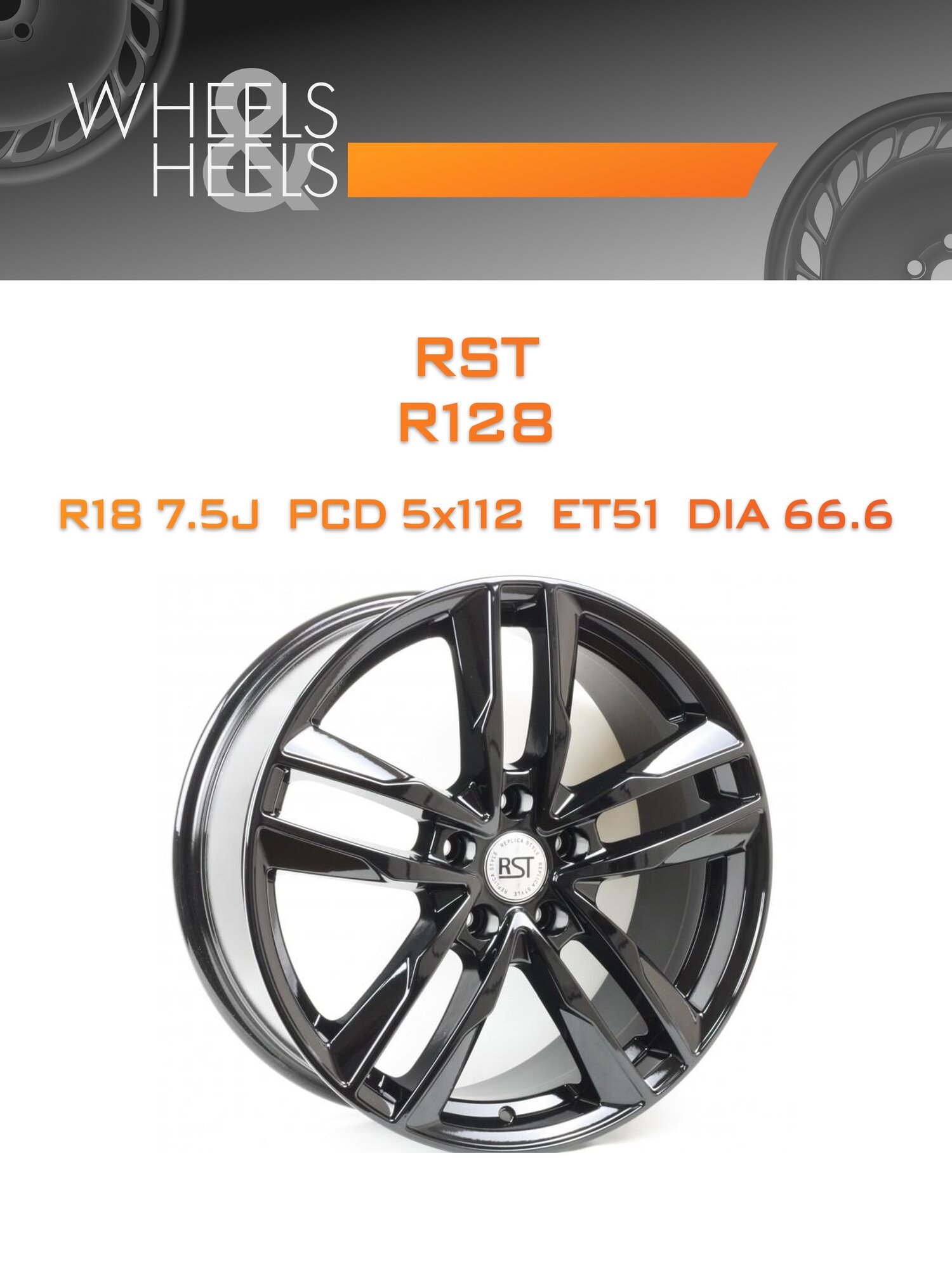 Диск автомобильный литой RST R128 18x7.5 5x112 et51 dia66.6 Чёрный