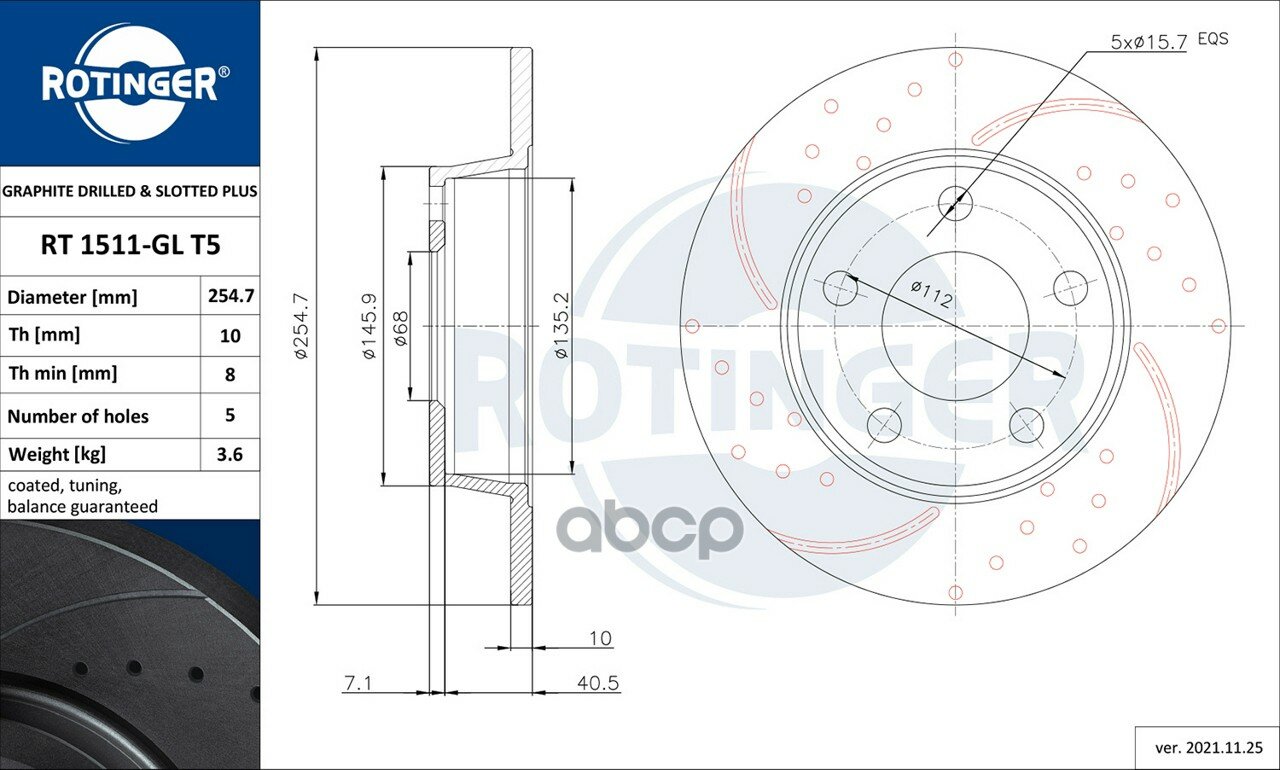 Диск тормозной ROTINGER арт. RT1511GLT5