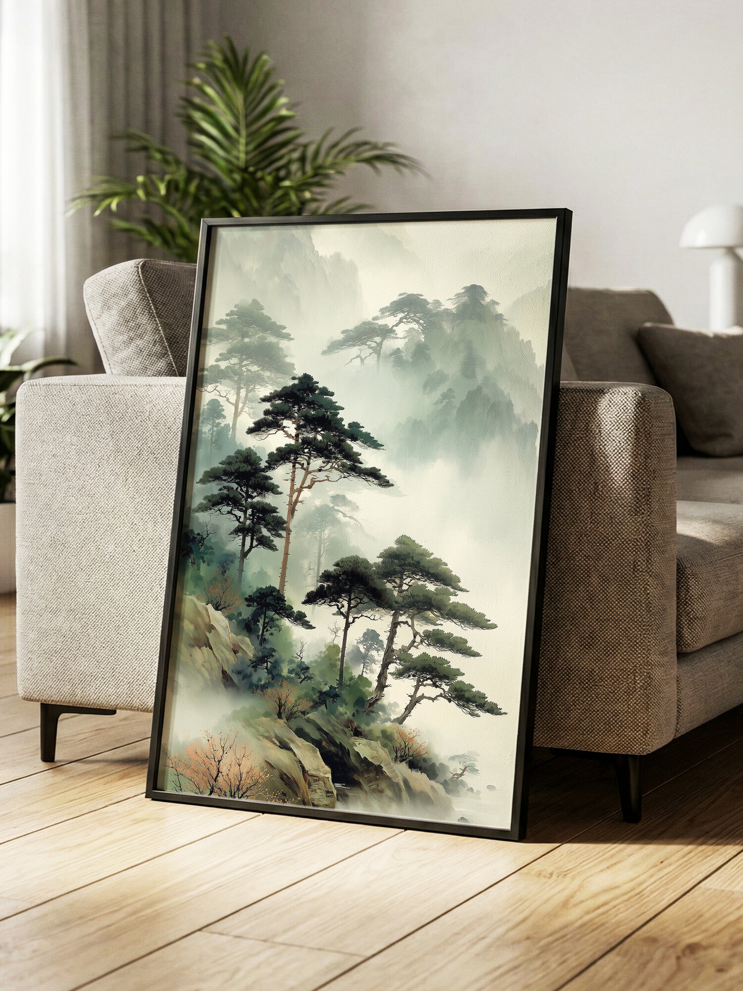 Картина в тёмной раме Postermarket "Туманный лес" на холсте, 50x70 см