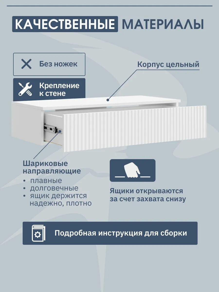 Тумба под телевизор МК Стиль "Сканди", подвесная, белый, 91х20х41 см — фото 1