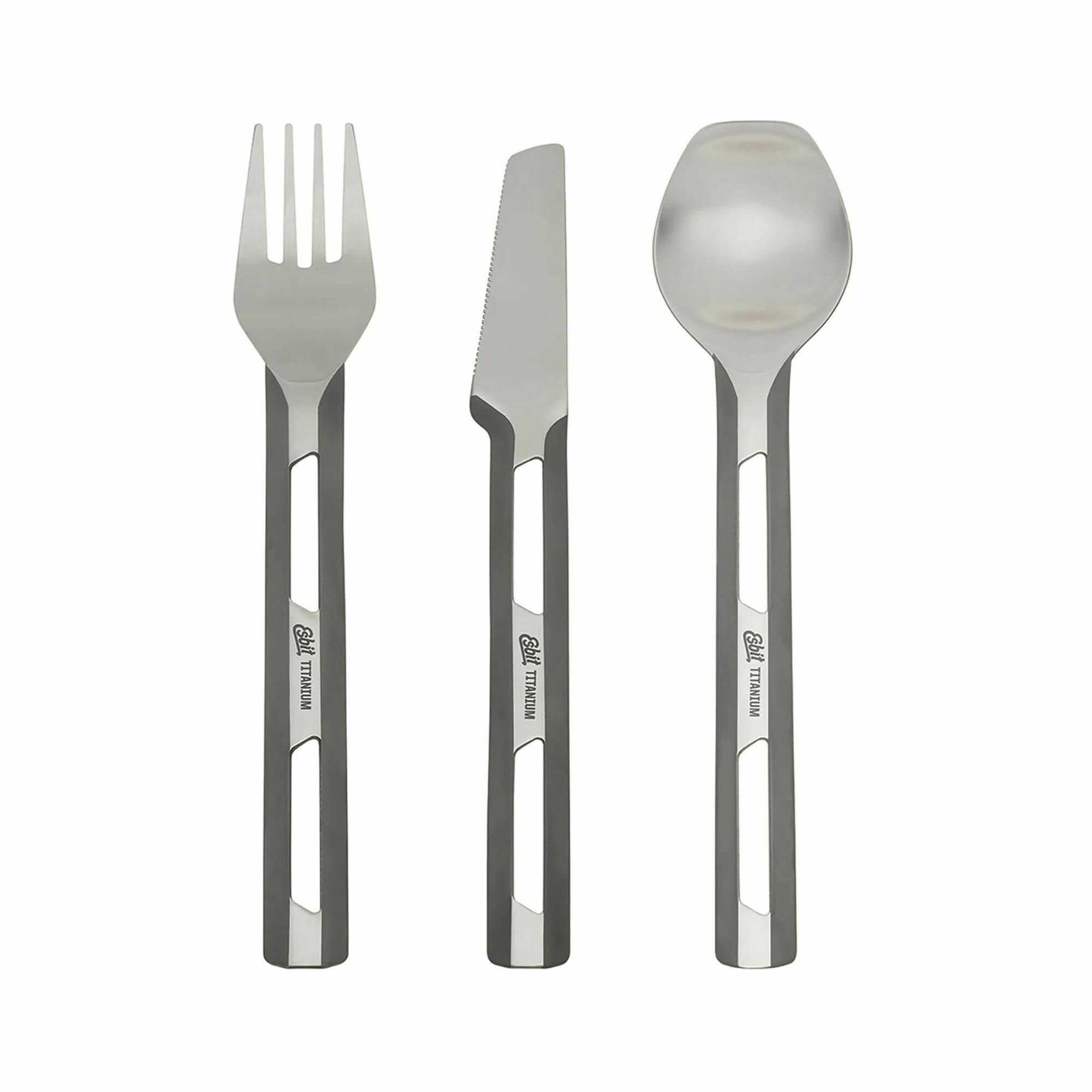 Туристические столовые приборы Esbit Titanium Cutlery, Decathlon, Цвет: Серебристый / Серый / Серый