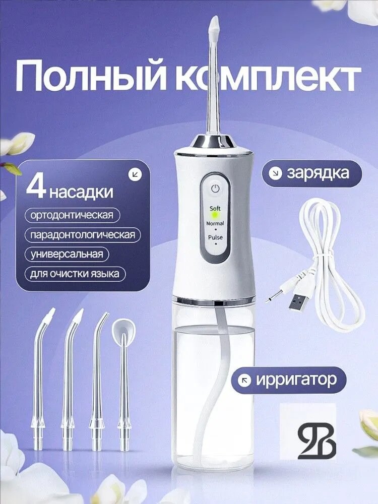 Ирригатор для полости рта портативный 3 режима 4 насадки 230 мл — фото 1