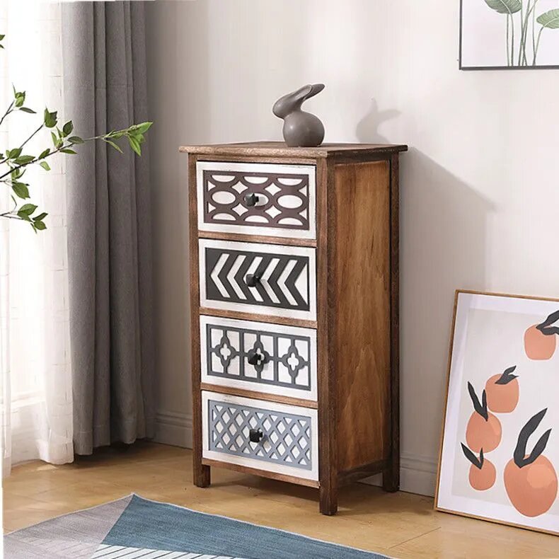 Комод BoHo 4 ящика 45х30x81 см из массива дерева для дома в коричневом цвете