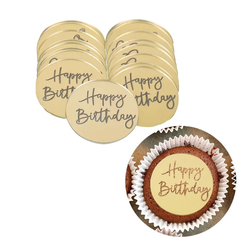 Топперы для торта "Happy Birthday", золотые, B01